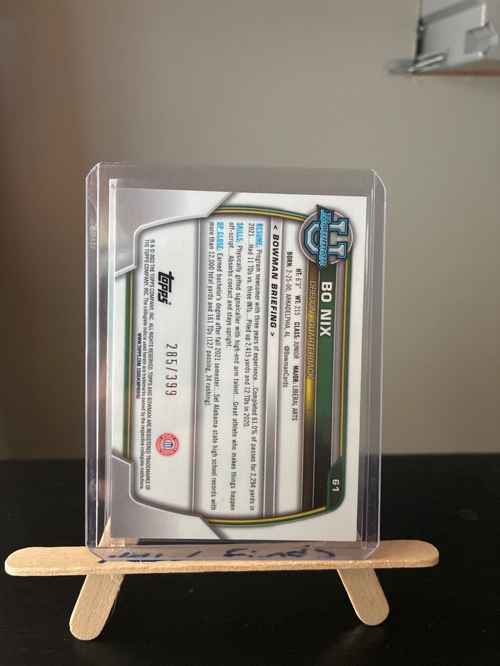 2022 Bowman University Chrome - Bo Nix #61 Purple Refractor /399 (RC ...