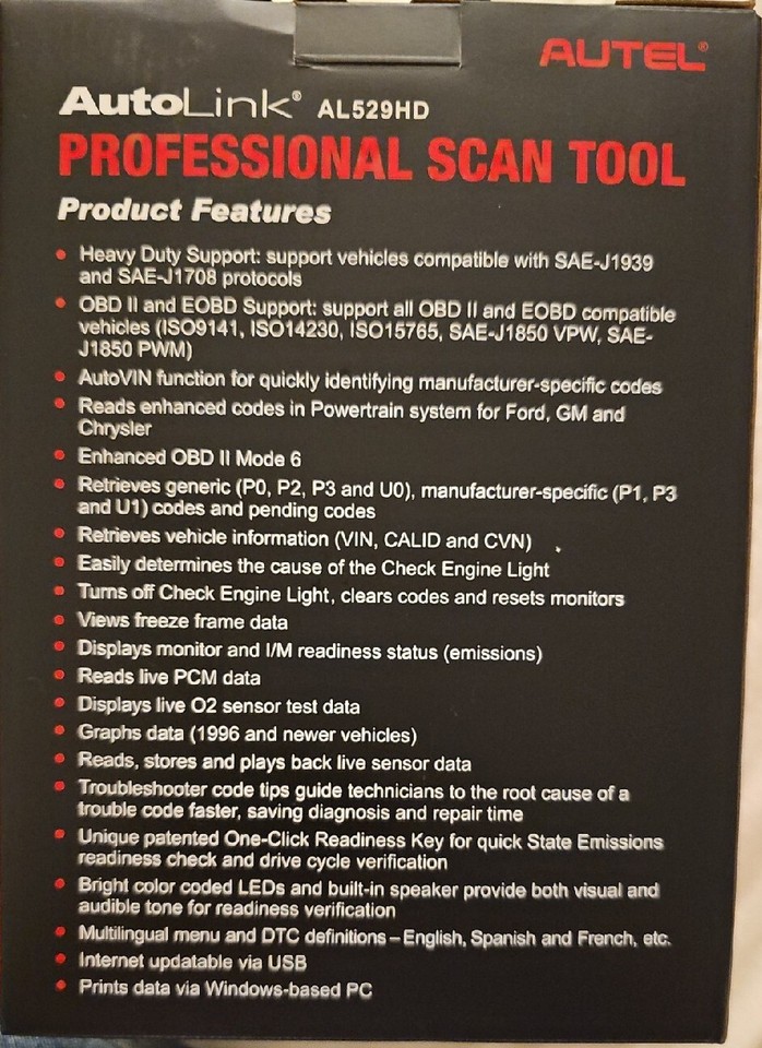Autel AL529HD Heavy Duty Code Reader OBD2 Scanner Autolink | eBay