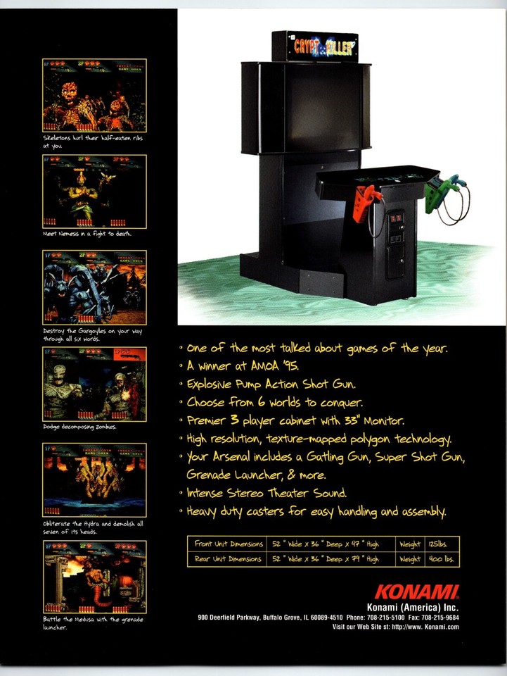 Crypt Killer Arcade Game FLYER Original 1995 Video Game Art Zombies ...