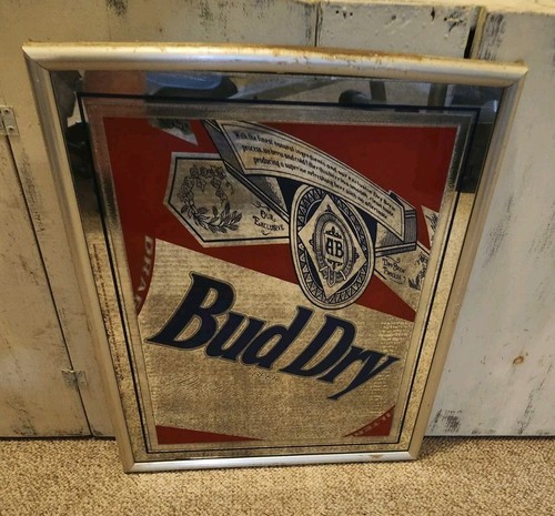 Vintage Anhueser Busch Bud Dry Beer Mirror-Sign made 1990 By Beeco MFC ...