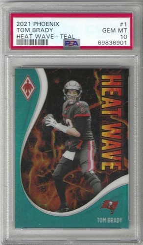 2021 Phoenix TOM BRADY TB Buccaneers Teal Heat Wave Insert #'d PSA 10 ...