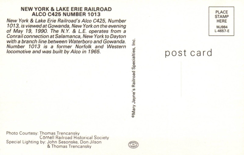 New York & Lake Erie Railroad Alco C425 Number 1013 Train Postcard | eBay