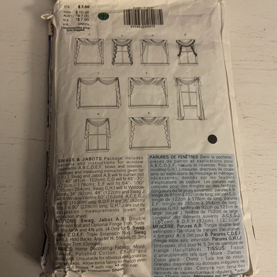 Butterick 5480 Window Curtains Sewing Pattern Cut | eBay
