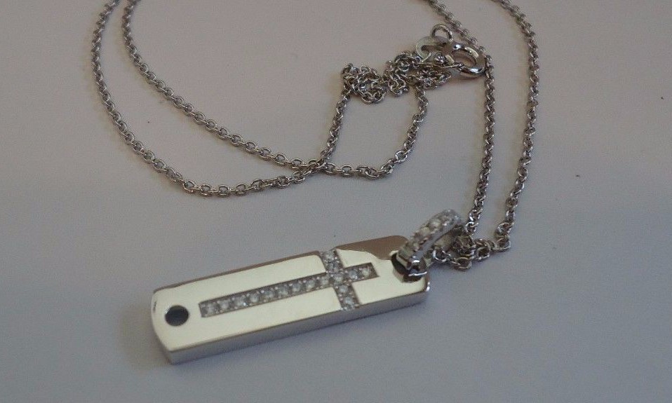 STERLING SILVER CROSS NECKLACE PENDANT W/ .75 cts LAB CREATED DIAMONDS ...