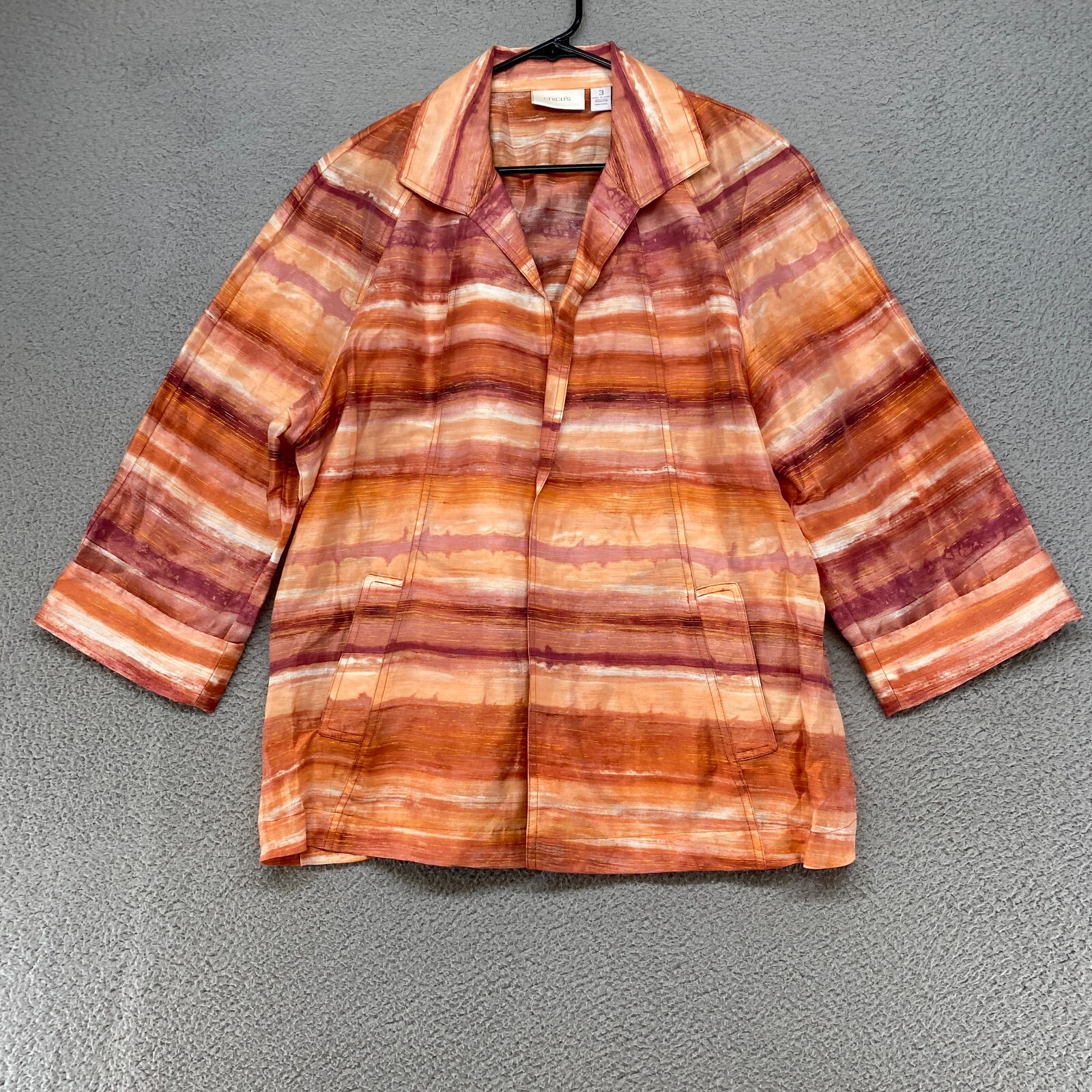 Chicos Jacket Womens 3 / XL Linen Open Front Striped … - Gem