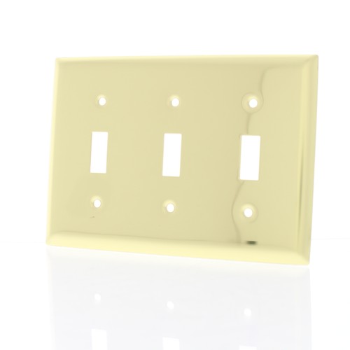 P&S Polished Solid Brass 3-Gang Toggle Switch Wallplate Cover NO SCREWS ...
