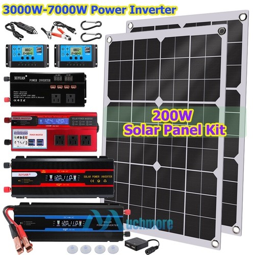 7000W Complete Solar Panel Kit+Inverter+Solar Charger Controller 110V ...