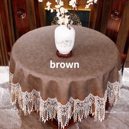 1X Faux Leather Lace Tassel Round Table Cloth Thick Waterproof Floral ...