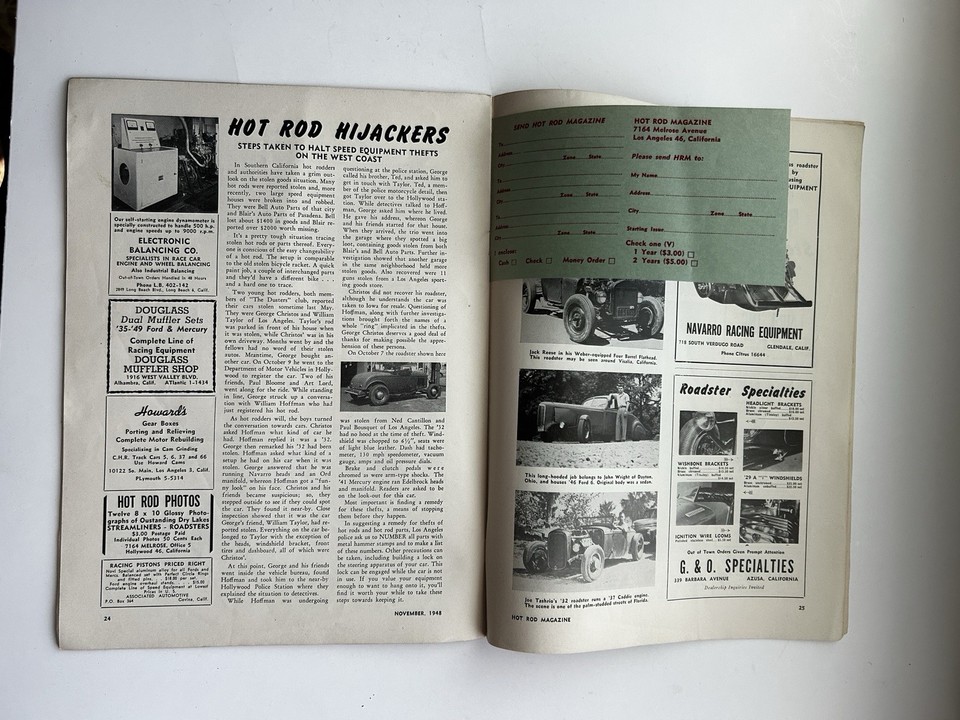 Vintage Original Hot Rod Magazine November 1948 Vol 1 No 11 Culver City ...
