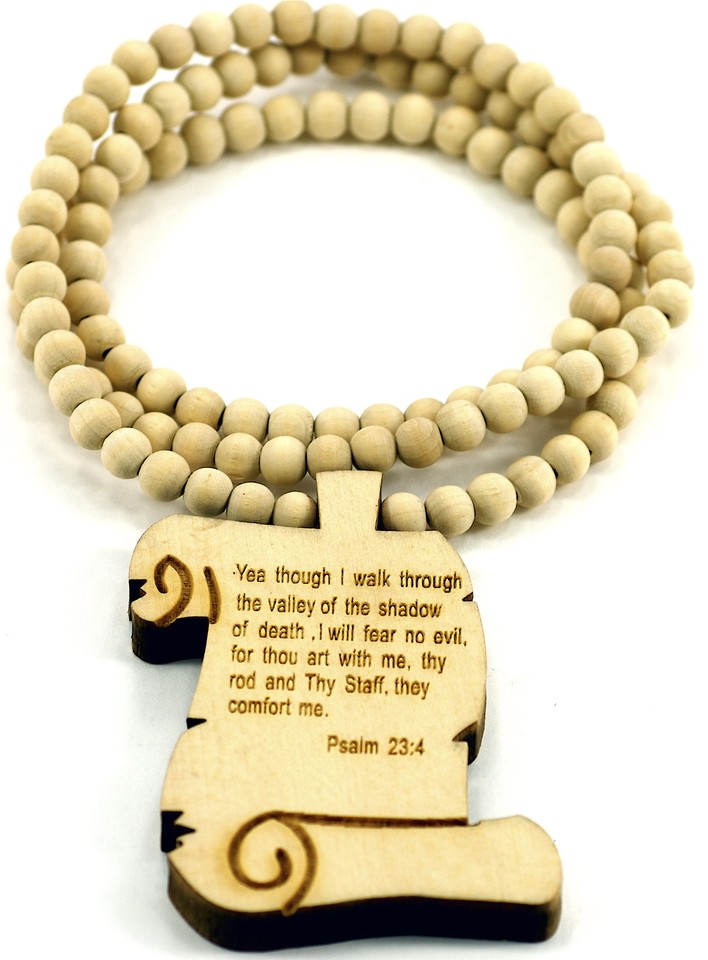 Bible Scroll Necklace New Good Wood Style Pendant And 36 Inch Natural ...