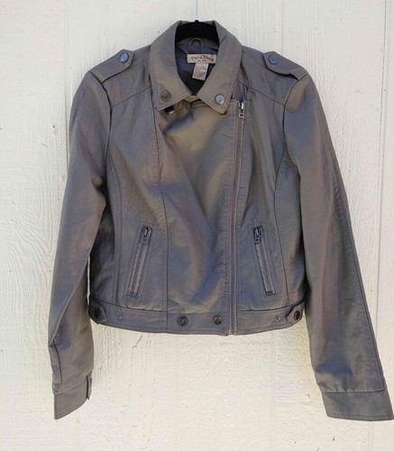 Paris Blues Gray Faux Leather Size L Crop Moto Jacket. WJ-5 | eBay