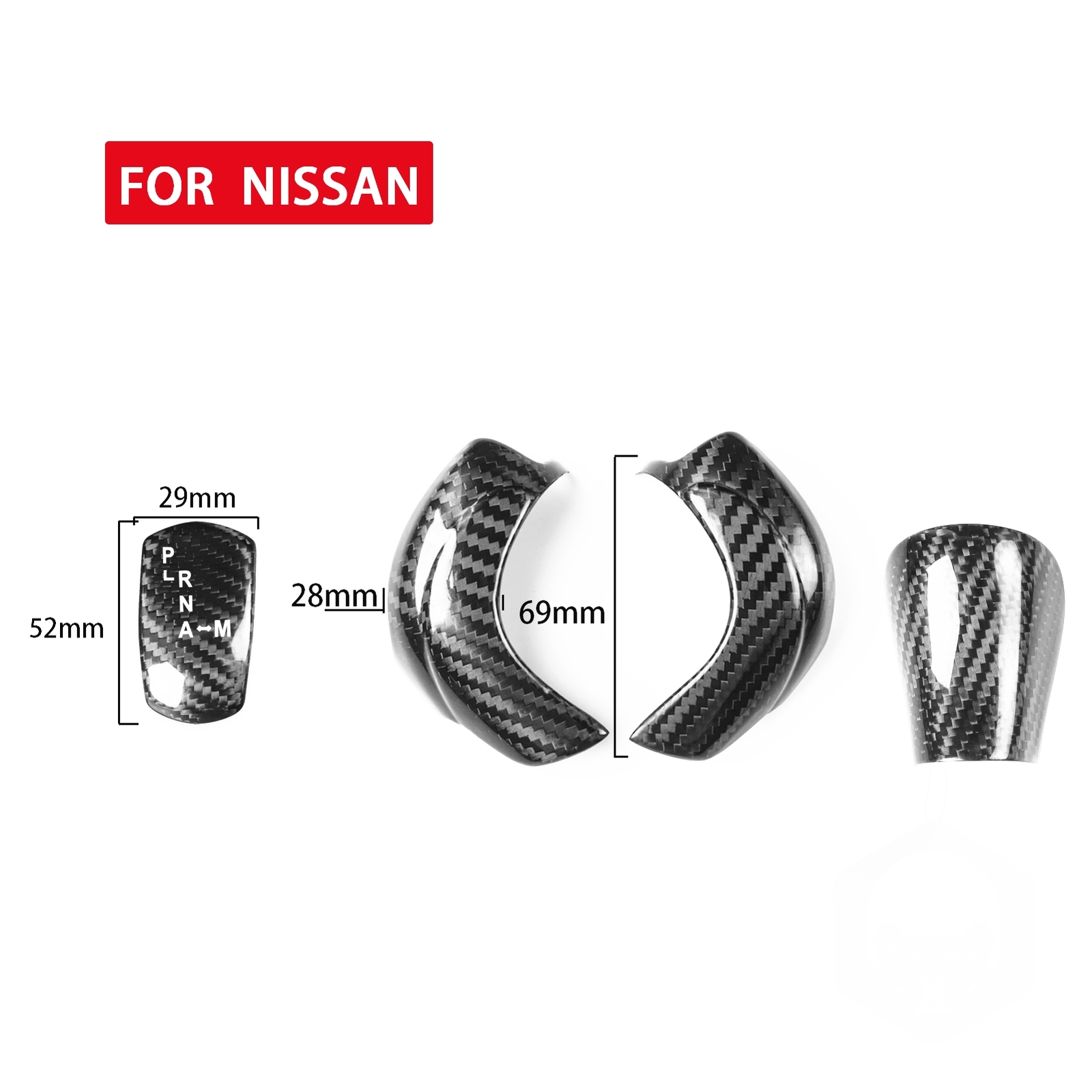 1Set Black Carbon Fiber Gear Shifter Knob Trim For Nissan GTR R35 2008 ...