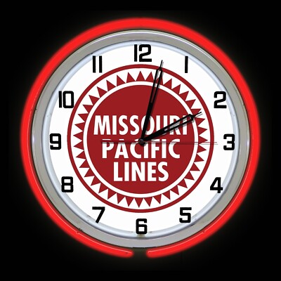 19" Missouri Pacific Lines Railroad Double Red Neon Clock Chrome Man ...
