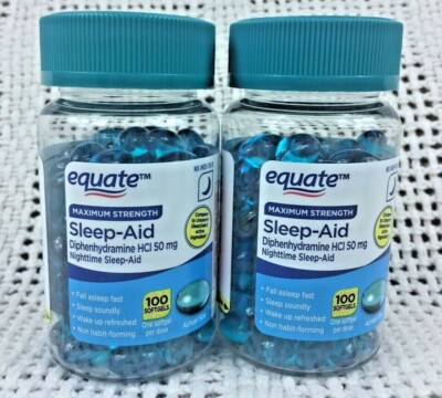 2 Bottles Equate Sleep Aid Softgels Max Strength 100 Count ...