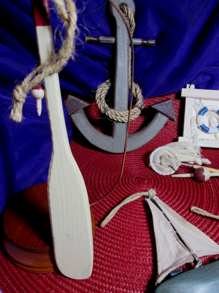 Lot Of 7 Primitives Rustic Nautical Anchor Ships Oar Net Beach House ...