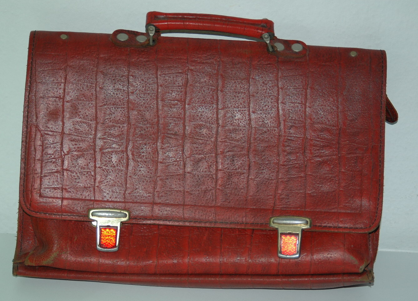 vintage Lederranzen - rot - 1960s 70s Schulranzen - Schultasche ...