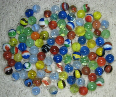 Vintage Estate Marbles Aprox 100 Multi-Color Swirl Cats Eye Akro Agate ...