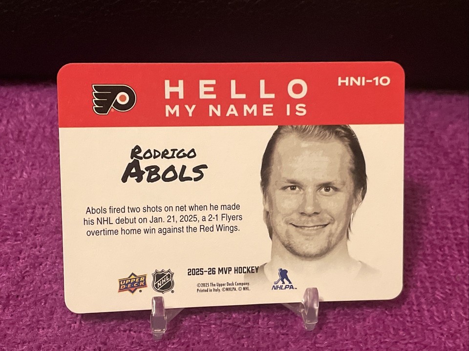 2025-2026 Upper Deck MVP Hockey Hello My Name Is Rodrigo Abols Flyers # ...