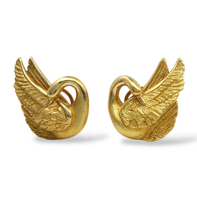 Charles Garnier Swan Motif Textured Wings Earrings 18K Yellow Gold | eBay