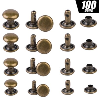 100Pcs Metal Double Cap Rivets Round Screw Nail Strap Rivets for ...