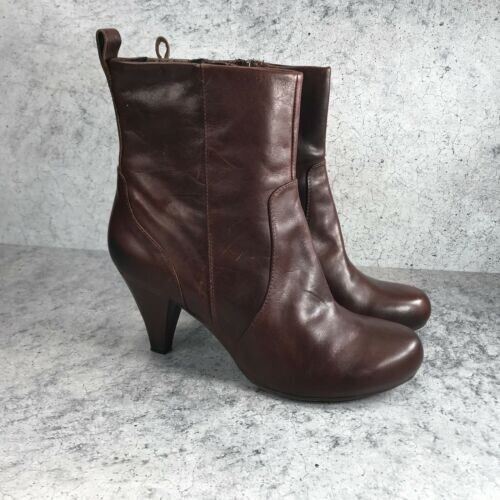 Clarks Indigo Womens Brown Leather Side Zip Kitten Heel Boots Booties ...