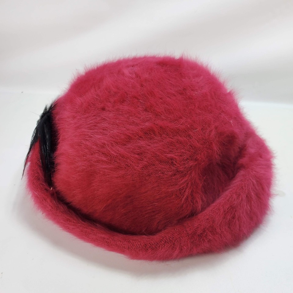 Vintage Kangol Angora Mix Hat Feather Detail Elsa Made in UK Red Beret ...