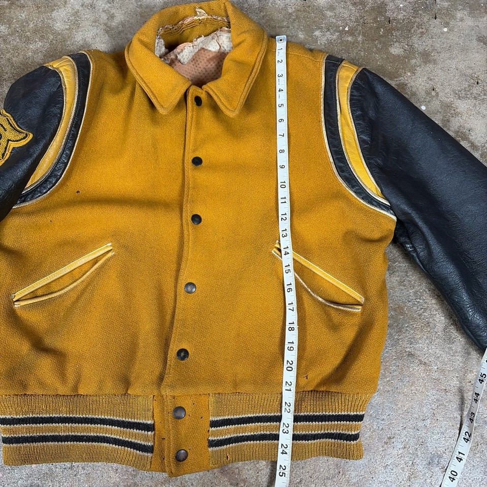Vintage 60s High School Letterman Varsity Jacket Wool Leather Mens L | eBay
