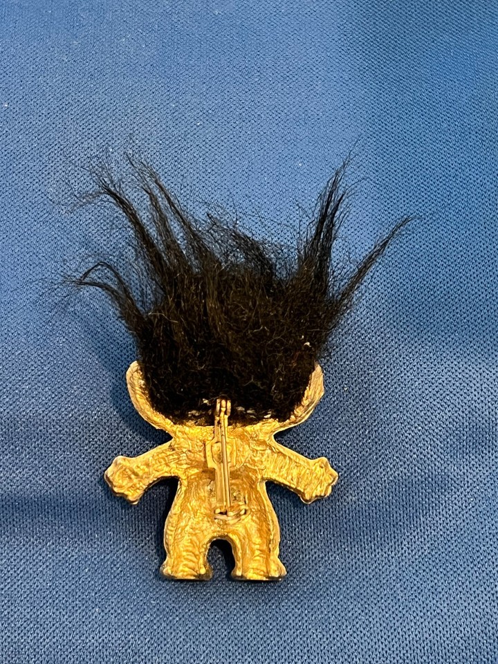 VINTAGE 70'S NOVELTY GOOD LUCK TROLL PIN/BROOCH 2" WITH BLACK HAIR | eBay