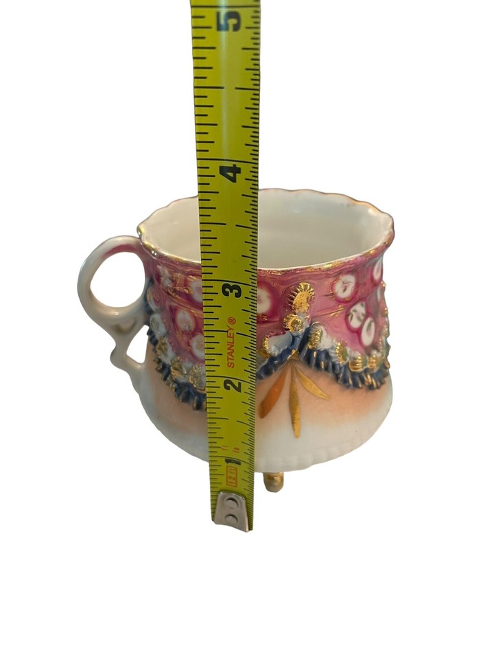 Antique Exquisite Applied Clams Shells Footed Pink Blue Tea Cup Saucer ...