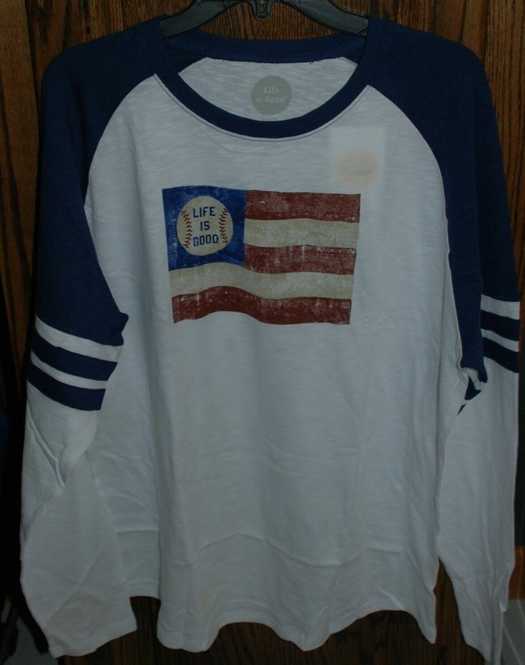 NWT Men's Life is Good Baseball Flag White LS Vintage Sport Tee | eBay