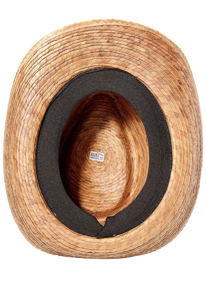 Mexican Palm Leaf Straw Wide Brim Fedora Hat, Dark Tan w/Grommets ...