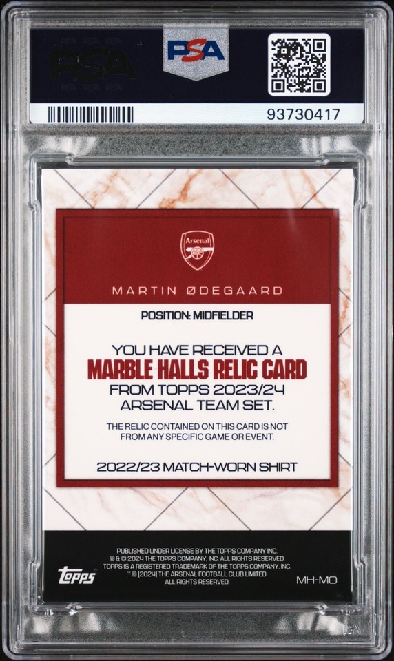 2023 TOPPS ARSENAL TEAM SET MARBLE HALLS RELICS MARTIN ODEGAARD PINK ...