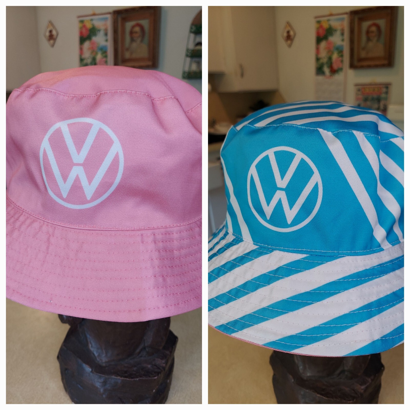 RARE Blue Pink Volkswagen VW Logo Reversible Bucket H… - Gem