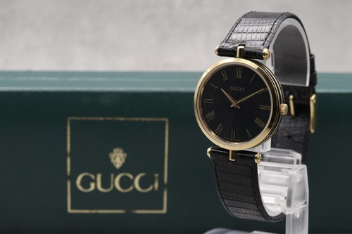 [Near Mint w/Box ] Vintage Gucci 2000M Sherry Line Black Gold Quartz ...