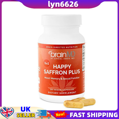 Happy Saffron Plus - 90 Vegan Capsules with Saffron Extract, Curcumin ...