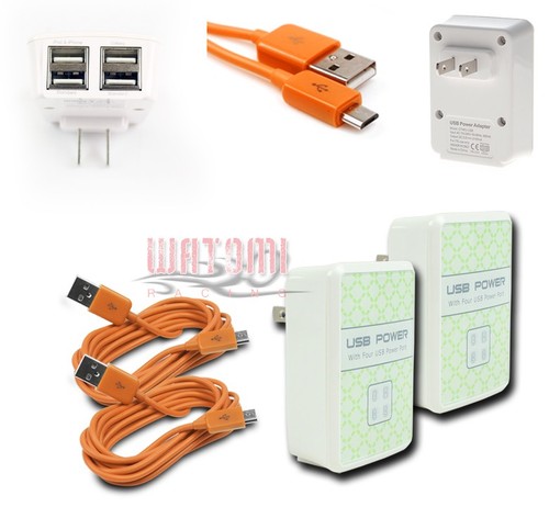 2X 4 USB PORT WALL ADAPTER+3FT CABLE SYNC CHARGER ORANGE GALAXY S4 S3 ...