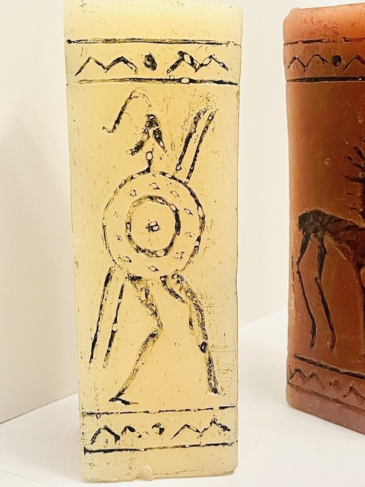 4 New Never Burned Egyptian Hieroglyphics Candles Horse Warrior Pillar ...