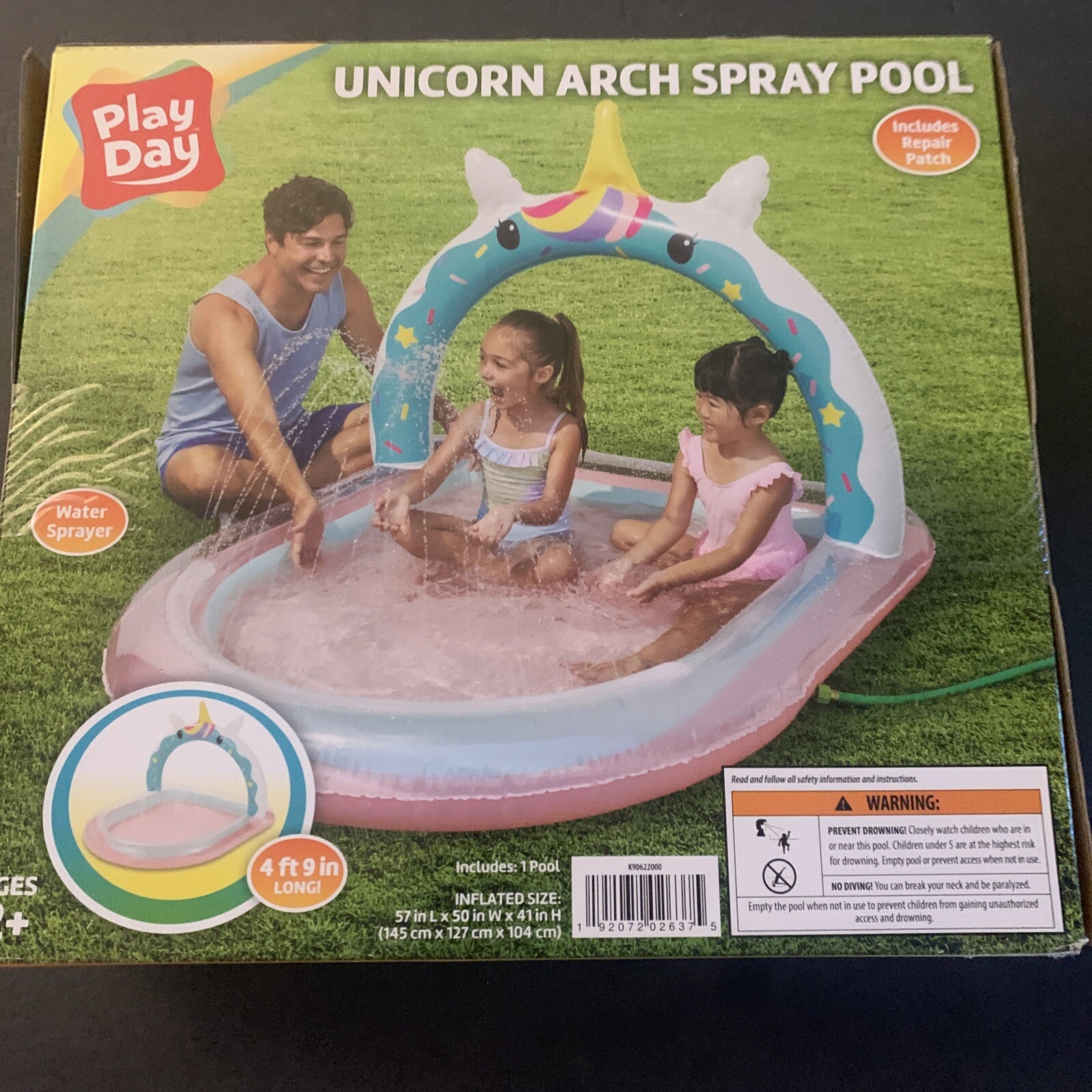 Play Day Inflatable PINK Unicorn Arch Spray Pool Kids Toddler Swimming ...