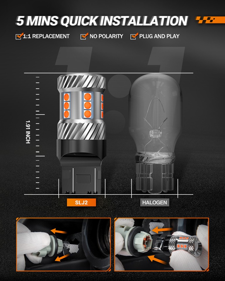 7443 7440 W21W 7440NA LED Bulbs 2700K Amber Yellow Bulb Turn Signal ...