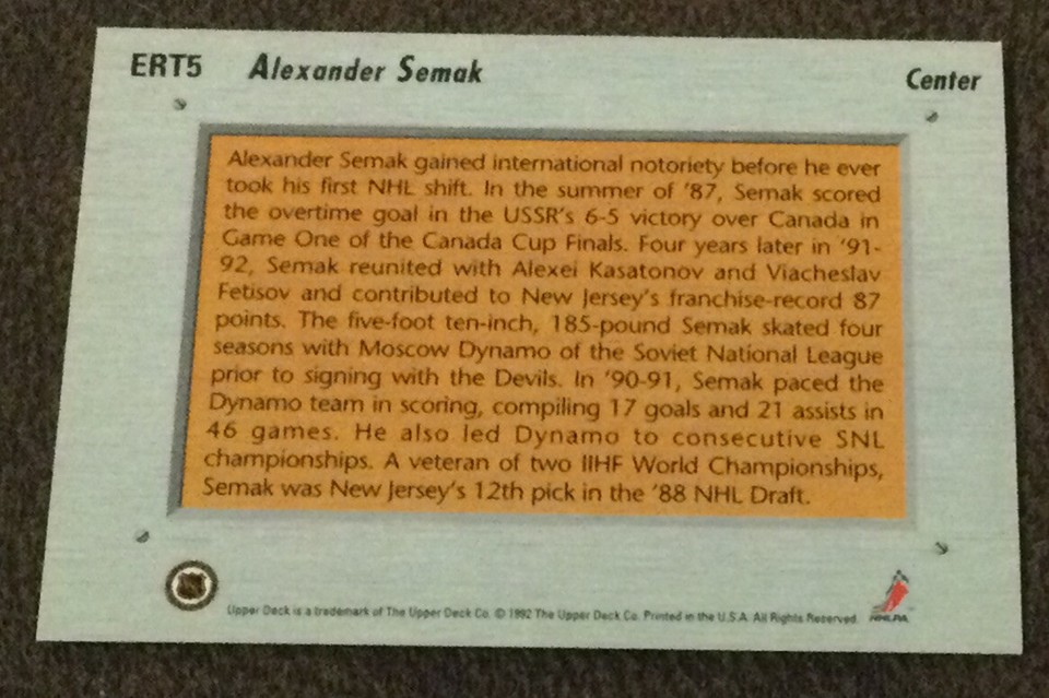 1992-93 Upper Deck Hockey card Euro Rookie Team Hologram Alexander ...