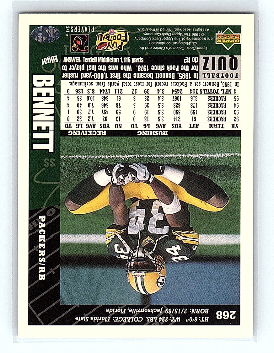 1996 Collector's Choice Edgar Bennett Green Bay Packers #268 | eBay