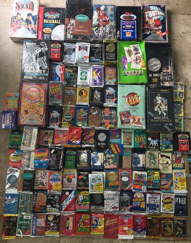 Huge Lot of Unopened Old Vintage Sports Cards in 15 Wax foil cello rack ...