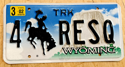 WYOMING GRAPHIC VANITY LICENSE PLATE " 4 RESQ " FOR RESCUE EMS EMT FIRE ...