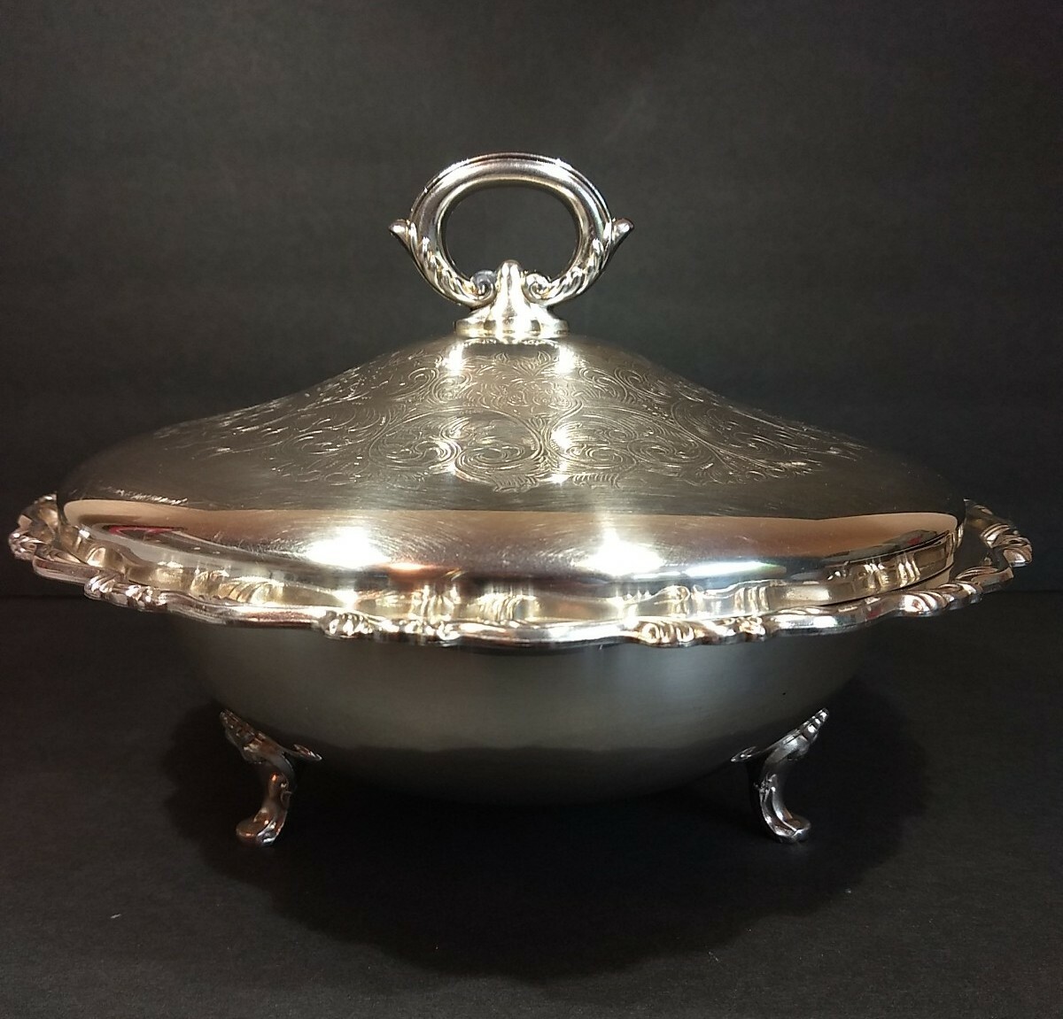 Vintage Oneida Silver Plated Footed Round Casserole Serving Dish W ...