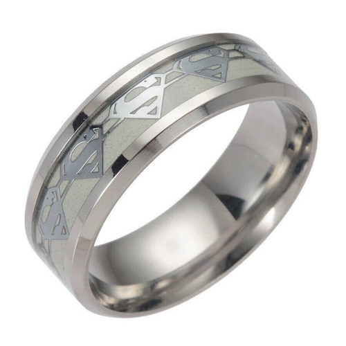 Glow in the Dark Silver Superman Ring Titanium Steel Rings for Men Band ...