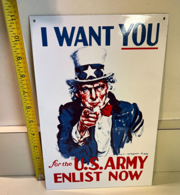 Ande Rooney Porcelain Sign, Uncle Sam "I Want You for the US Army ...
