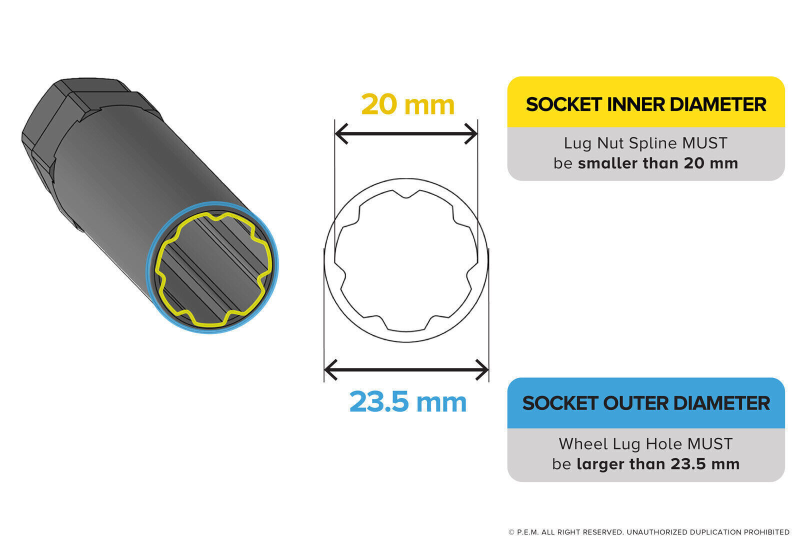 2pcs Black Socket Key Tool for 7 spline Lug Nuts | 19mm, 3/4", 21mm, 13 ...