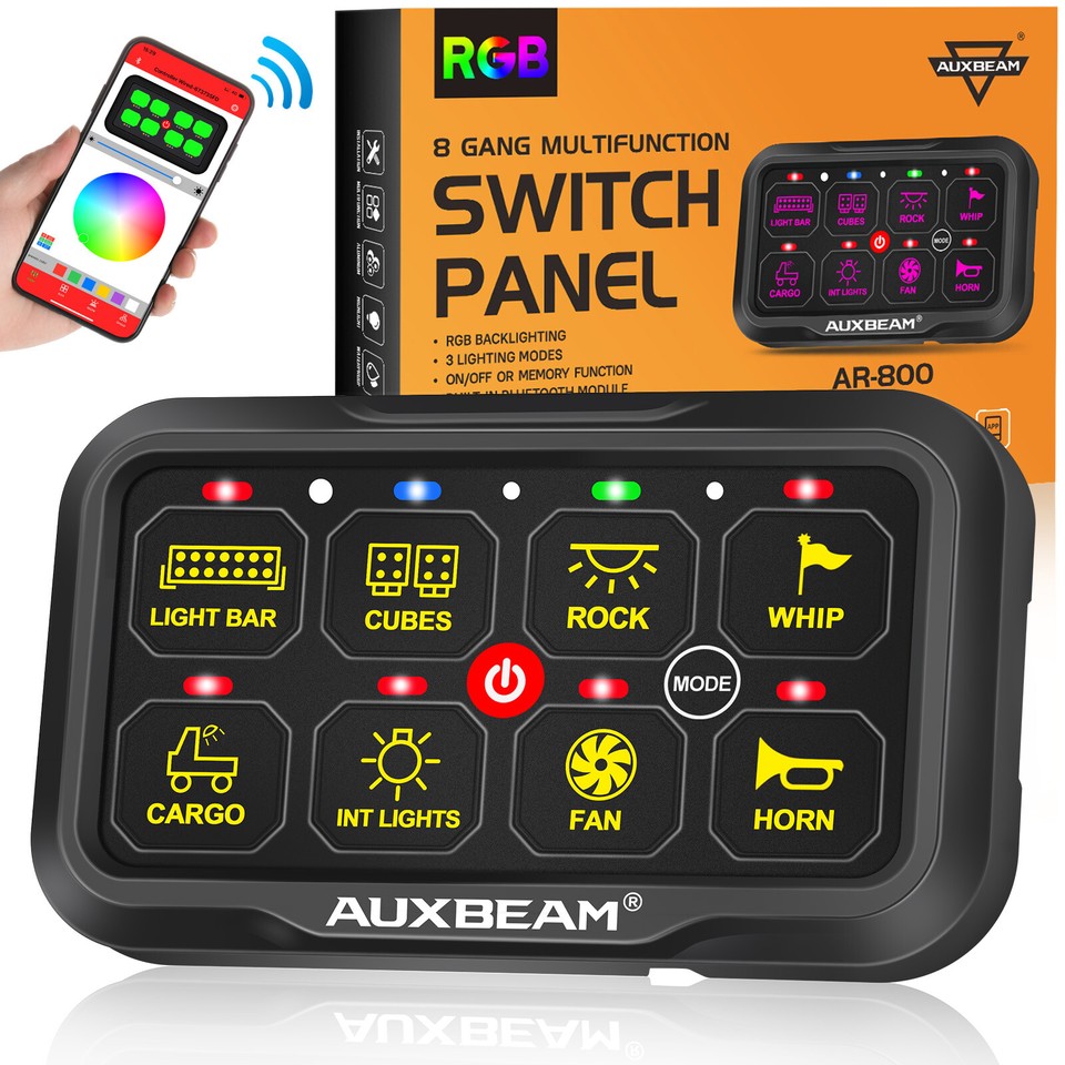 AUXBEAM RB80 AR-800 RGB 8 Gang Switch Panel Kit LED Touch Bluetooth APP ...