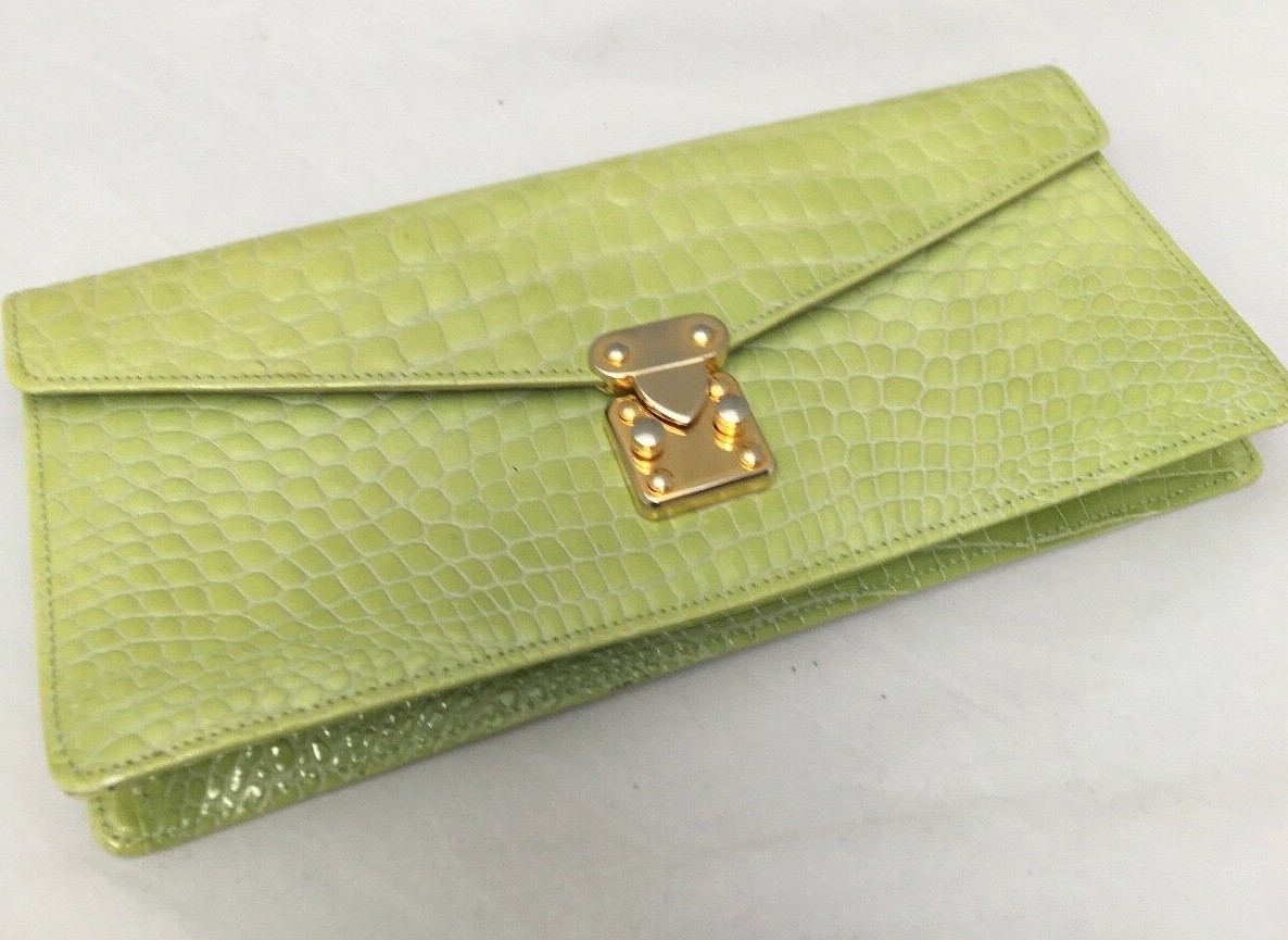 Peridot Green Crocodile Leather Clutch Purse VTG ITALIAN | eBay