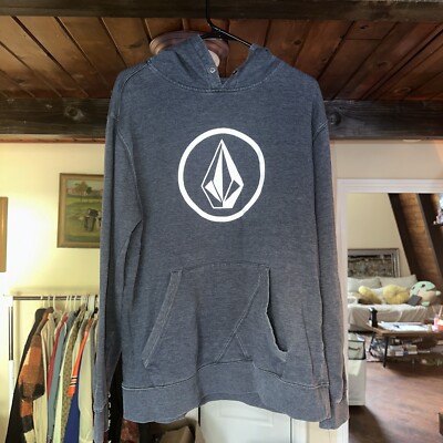 Vintage Volcom Hoodie Mens Medium Blue Gray Skateboarding Pullover | eBay